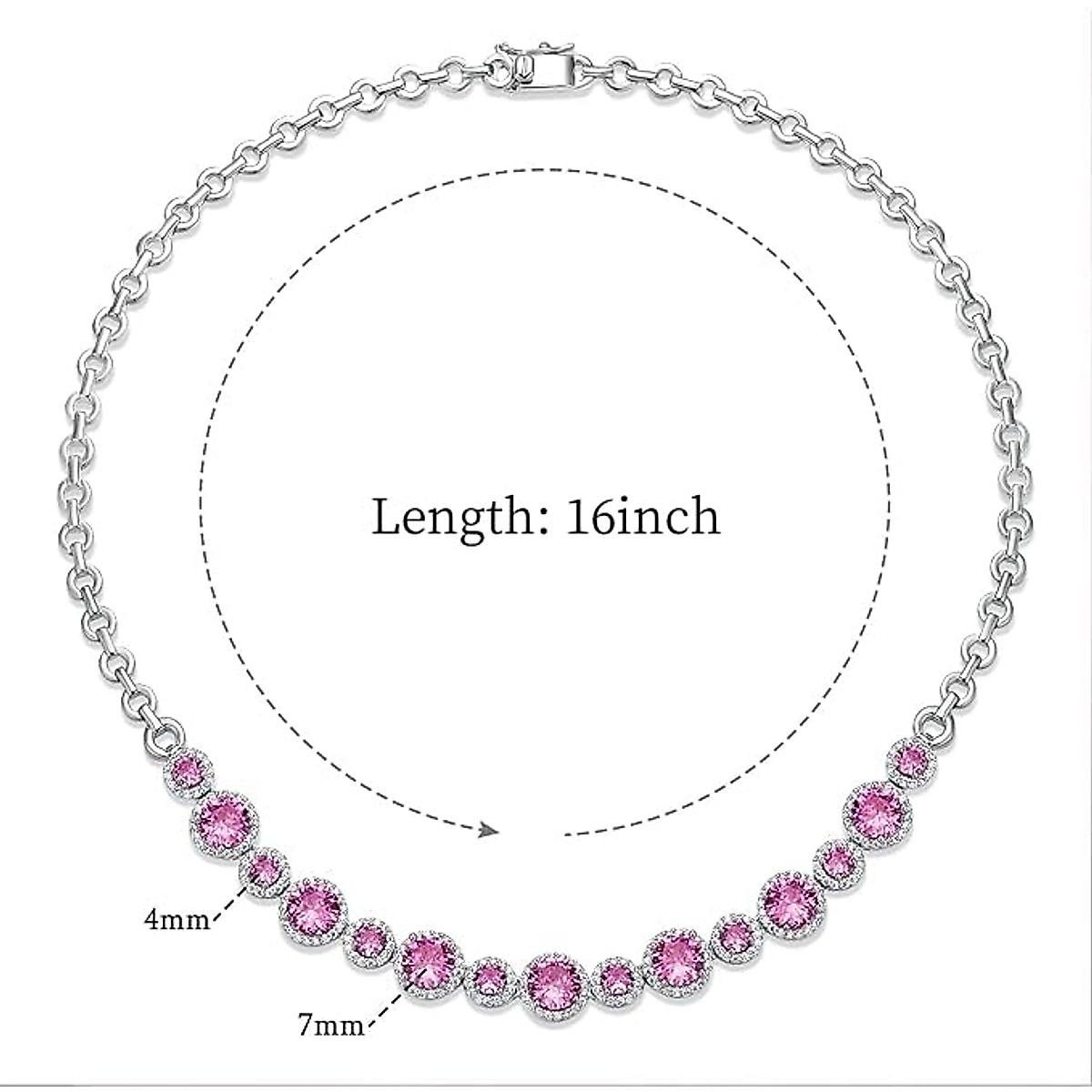 Gemsme 18k White Gold Plated Halo Cubic Zirconia Necklace Faux Pink Diamond Necklace for Women 16 inch