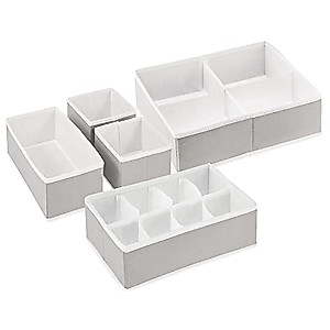 mDesign Soft Fabric Dresser Drawer/Closet Divided Storage Organizer Bins for Nursery - Holds Blankets, Bibs, Socks, Lotion, Clothes, Shoes, Toys, Jane Collection - Set of 5 - Stone Gray/White