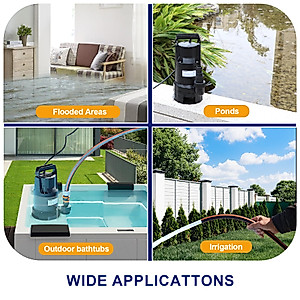 WASSERMANN 1/2HP Water Pump,3500GPH Submersible Thermoplastic Utility Pump with 10 FT Power Cord,Electric Portable Transfer Clean/Dirty Sump Pump for Swimming Pool Tubs Garden Ponds Draining