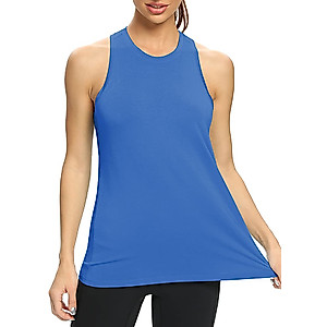 Mippo Workout Tops for Women Loose Fit Tennis Shirt Yoga Tank Top Exercise Clothes Sports Tanks Active Wear Womens Activewear Tank Tops Long Flowy Tank for Women Blue M