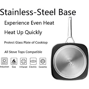 MsMk Square Grill Pan with Lid, 9.5 Inch Titanium and Ceramic Nonstick Grilling Skillet Pan，Stay-Cool Handle，Compatible with All Stovetops，PFOA Free，Dishwasher & Oven Safe，Indoor Chicken Skille
