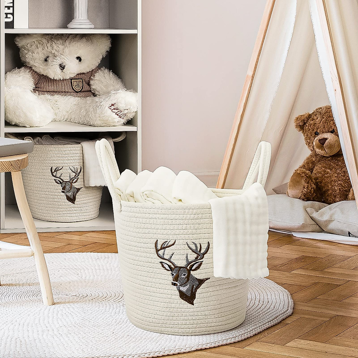 Amasava Storage Baskets 2 Pack, Small Baby Baskets Woven Cotton Rope Decorative Laundry Hampers for Blankets Toys Shoes Plants Clothes Diapers