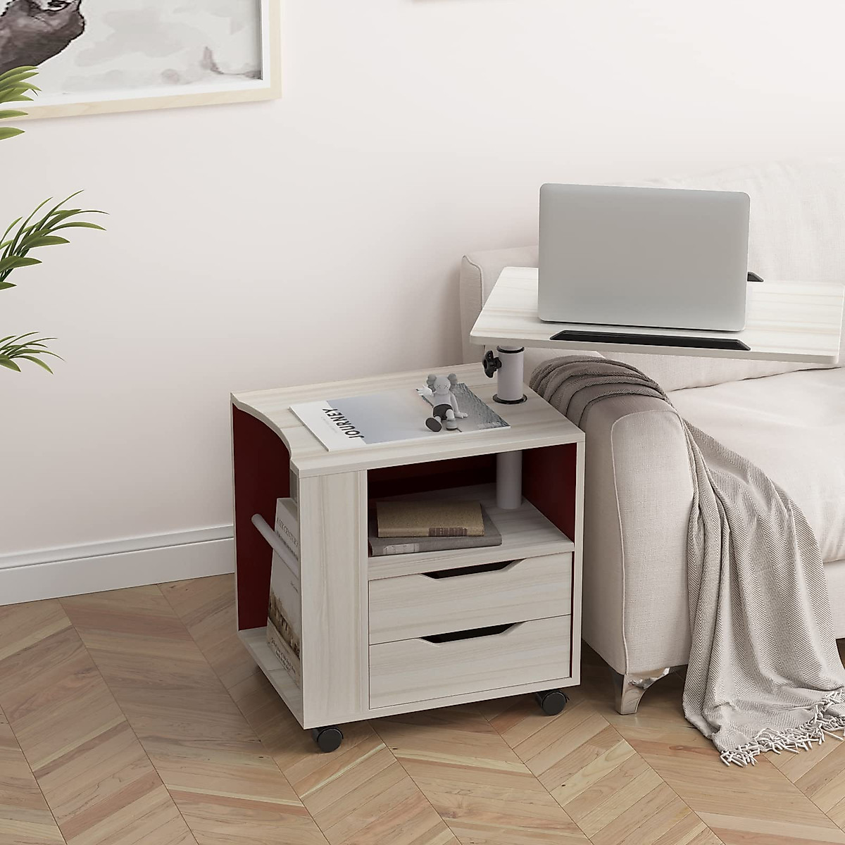 sogesfurniture Nightstand, Height Adjustable Movable Bedroom Side Table, Overbed Bedside Table, Stackable End Table, Bedside Table, Bedroom Furniture, Maple