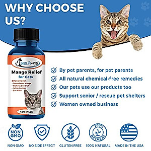 BestLife4Pets Demodectic Mange and Scabies Relief for Cats - Ear Mites & Itch Relief Supplements for Cat Itching Relief - Restores Healthy Feline Coat and Skin - Easy to Use Natural Pills