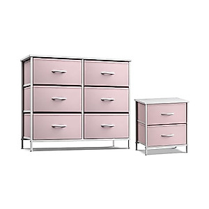 Sorbus Kids Dresser with 6 Drawers and 2 Drawer Nightstand Bundle - Matching Furniture Set - Storage Unit Organizer Chests for Clothing - Bedroom, Kids Rooms, Nursery, & Closet (Pink)