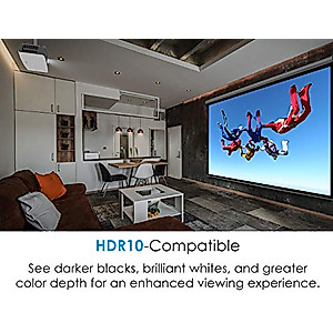 Optoma UHD60 True 4K UHD Projector, Bright 3000 Lumens, Entertainment and Movies, Rec.2020 with DCI-P3 for Wide Color Gamut, HDMI 2.0 and HDR10, WHITE