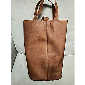 Piel Leather Doulbe Wine Tote, Saddle, One Size