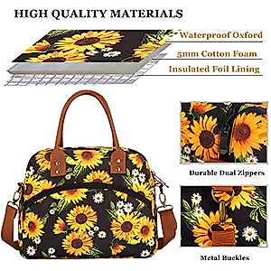Insulated Lunch Bag Reusable Lunch Box Lunch Tote Bag Cooler Bag with Adjustable Shoulder Strap Food Storage Container Meal Prep Organizer for Women Men Adult Work Picnic - Sunflowers