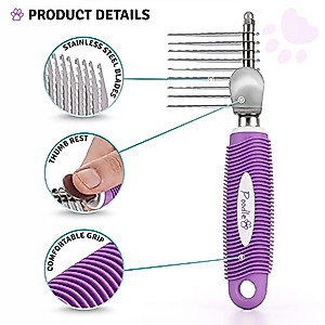 Poodle Pet Dematting Fur Rake Comb Brush Tool - Dog and Cat Comb with Long 2.5 Inches Steel Safety Blades for Detangling Matted or Knotted Undercoat Hair