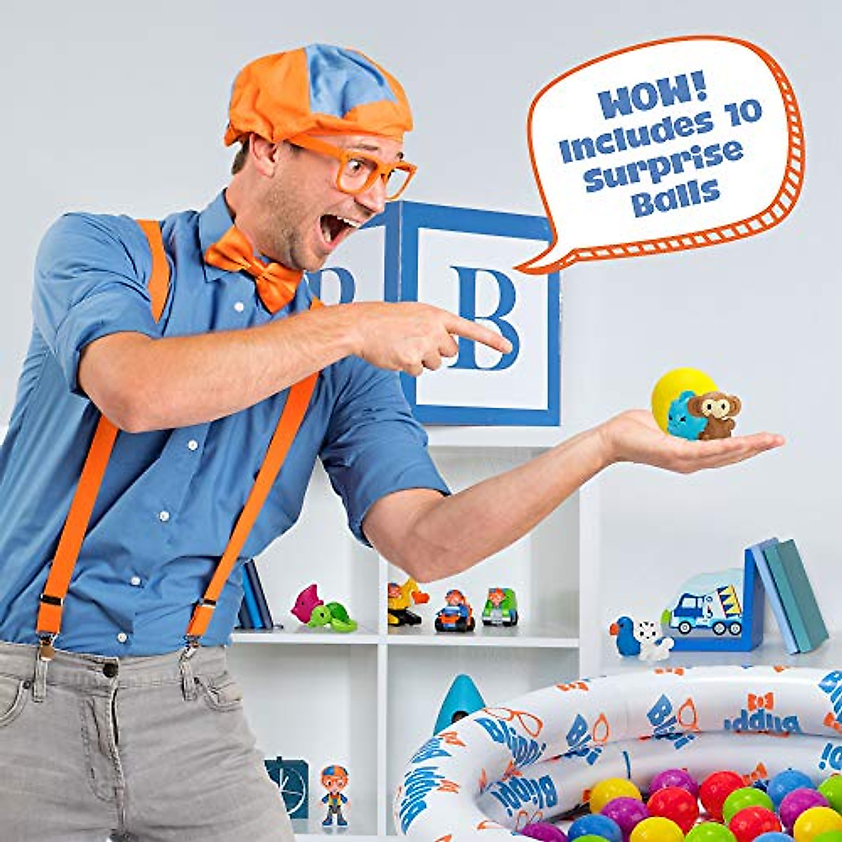 Blippi Ball Pit Mystery Adventure, Featuring Portable Indoor/Outdoor Inflatable Ball Pit, 35 Plastic Balls, 10 Surprise Balls with 10 Accessories - Educational Toys for Kids - Amazon Exclusive