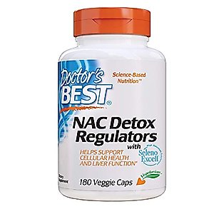 Doctor's Best Nac Detox Regulators with seleno excell, Non-GMO, Vegetarian, Gluten&Soy Free, 180 Veggie Caps, 180Count