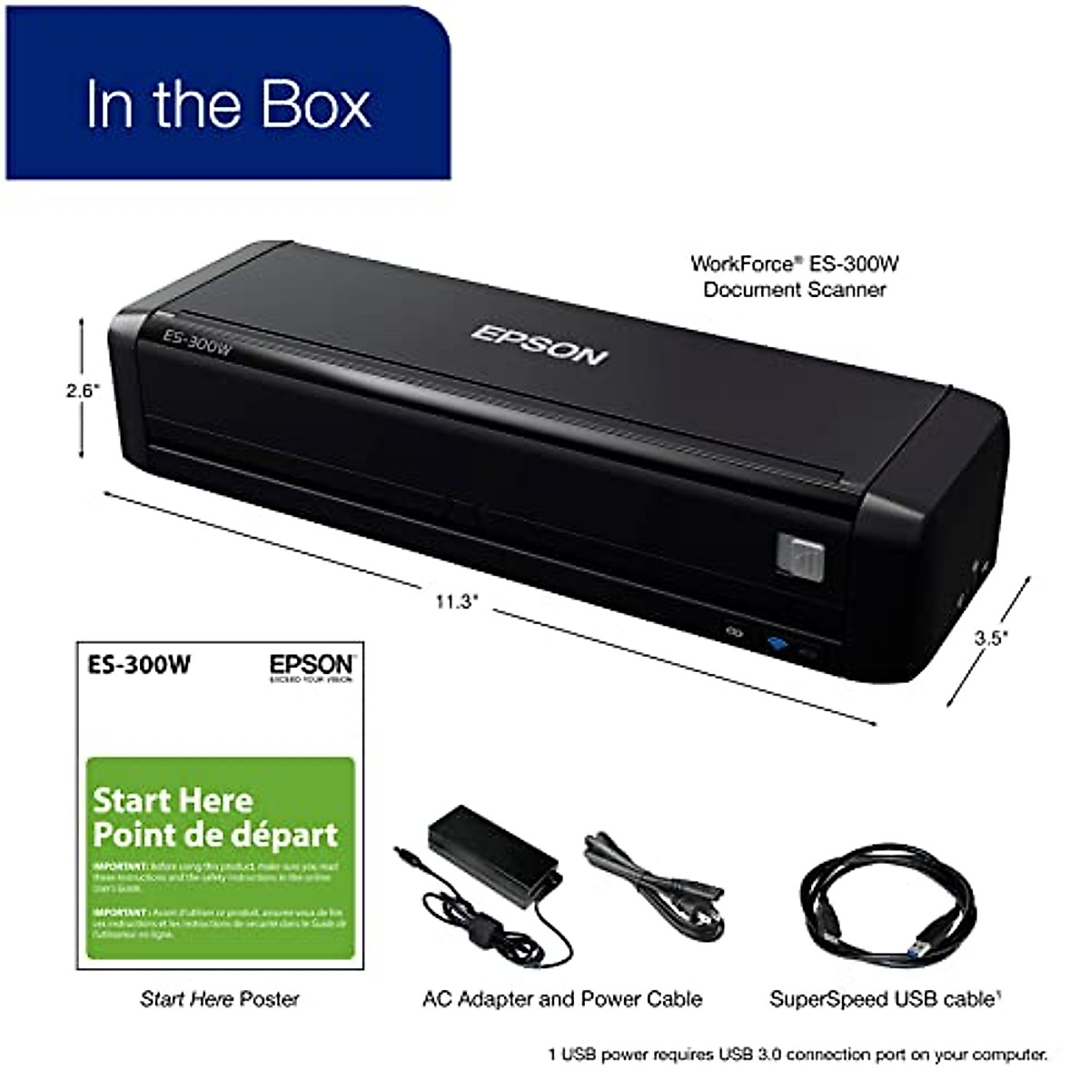 Epson WorkForce ES-300W Wireless Color Portable Document Scanner with ...