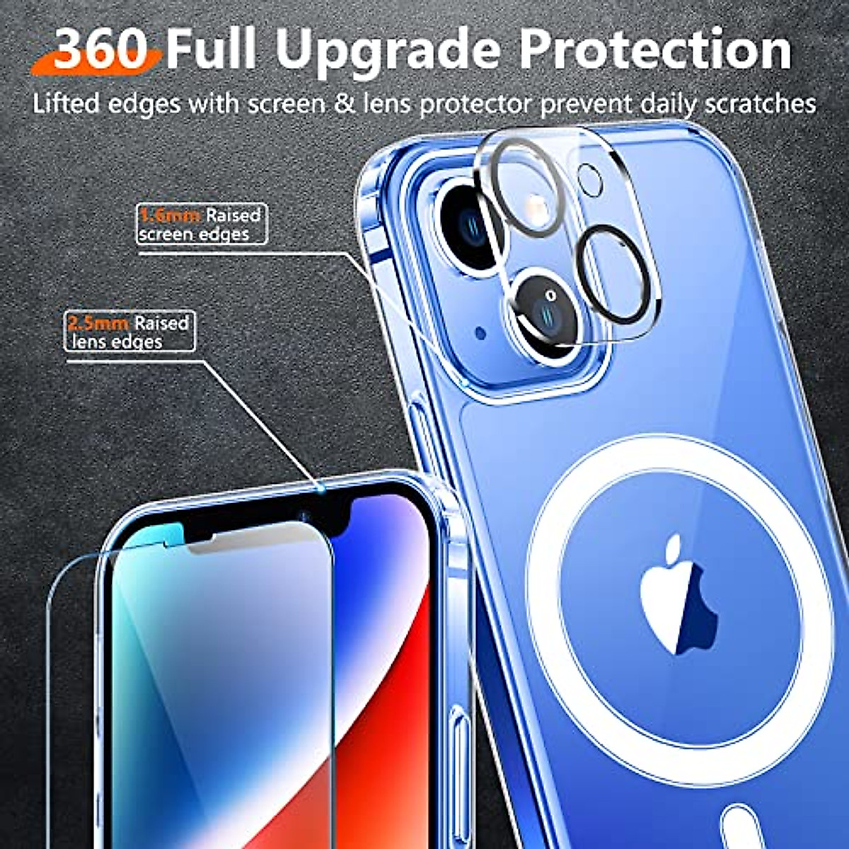 Red2Fire Magnetic for iPhone 15 Plus Case for iPhone 14 Plus Case Clear, [Compatible with Magsafe][2X Glass Screen Protector+Camera Lens Protector][Not Yellowing] Slim Phone Case 6.7 inch - Clear