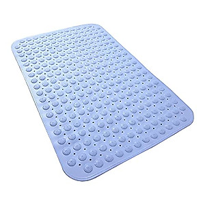 Scceatti Bathroom Rugs Quick Drying Bath Mat 32 x 16 Light Blue Bathroom Floor Mat Shower Mat Extra Large Non Slip Mat for Elderly & Kids Bathroom Drain Holes Strong Suction Cups for Bathroom Floor
