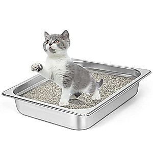 Shallow Travel Litter Box for Cats, Stainless Steel Litter Box for Cat Crate, Cat Playpen, Cat Kennel, Cage, Cat House (4 Quarts)