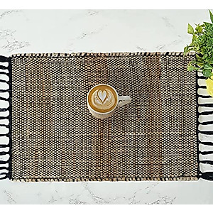 The Home Talk Hand-Made Tablemat - Vintage Mats for Parties, Dining Table, Coasters - Decorative Placemats - 100% Jute Natural Fibers - Pack of 4-13 x 19 Inches - Black