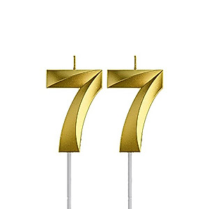 Gold 77th Birthday Candles,Gold Number 77 Cake Topper for Birthday Decorations Party Decoration