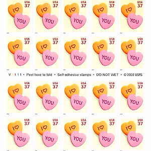 Love You Candy Hearts Stamp Booklet of Twenty 37 Cent Stamps Scott 3833