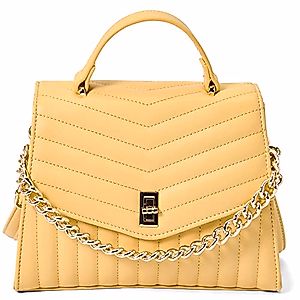 Like Dreams Classic Fashion Purses for Women Quilted Vegan Leather Satchel Top Handle Handbag (Yellow)