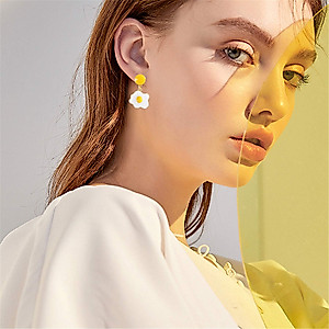 ANDPAI Chic Funny Cute 14k Gold Enamel Fried Egg Stud Earring Poached Egg Dangle Drop Earrings for Women Lover Kitchen Cooking Statement Jewelry Gifts (White)