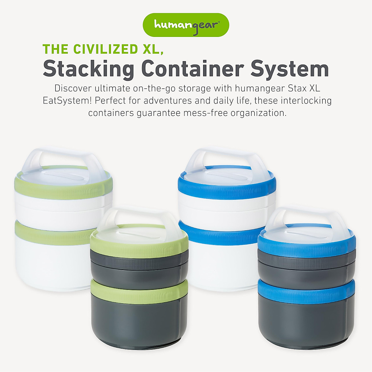 humangear STAX XL/Eat System | Modular Storage Container | Extra Large Stacking Container | BPA-Free, PC-Free, Phthalate-Free, Gray/Green