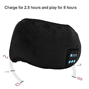 Bluetooth 5.0 Smart Wireless Music Eyeshade, Stereo Intelligent Sleep Headphones Travel Blindfold for Side Sleepers Washable Adjustable Travel Music Handsfree Sleeping Headset 8H Playtime(Black)
