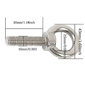 AIVOOF Stainless Steel Eye Bolts, 4 Pack M10 Shoulder Eye Bolt 1.2" Heavy Duty EyeBolts Screws in Eye Hooks with Washer and Nuts for Lifting Ring Eyebolt Thread Length 30mm