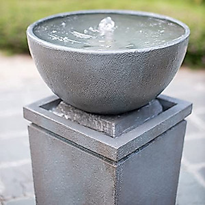 A&B Home 44" Zen Modern Outdoor Floor Standing Bowl Fountain for Garden Patio Backyard Deck Home Lawn Porch House Relaxation, Gray