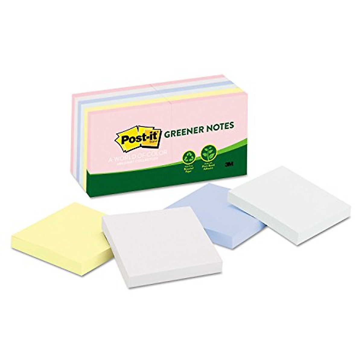 Post-it Greener Notes Original Recycled Note Pads, 3 x 3, Helsinki, 100/Pad, 12 Pads/Pack