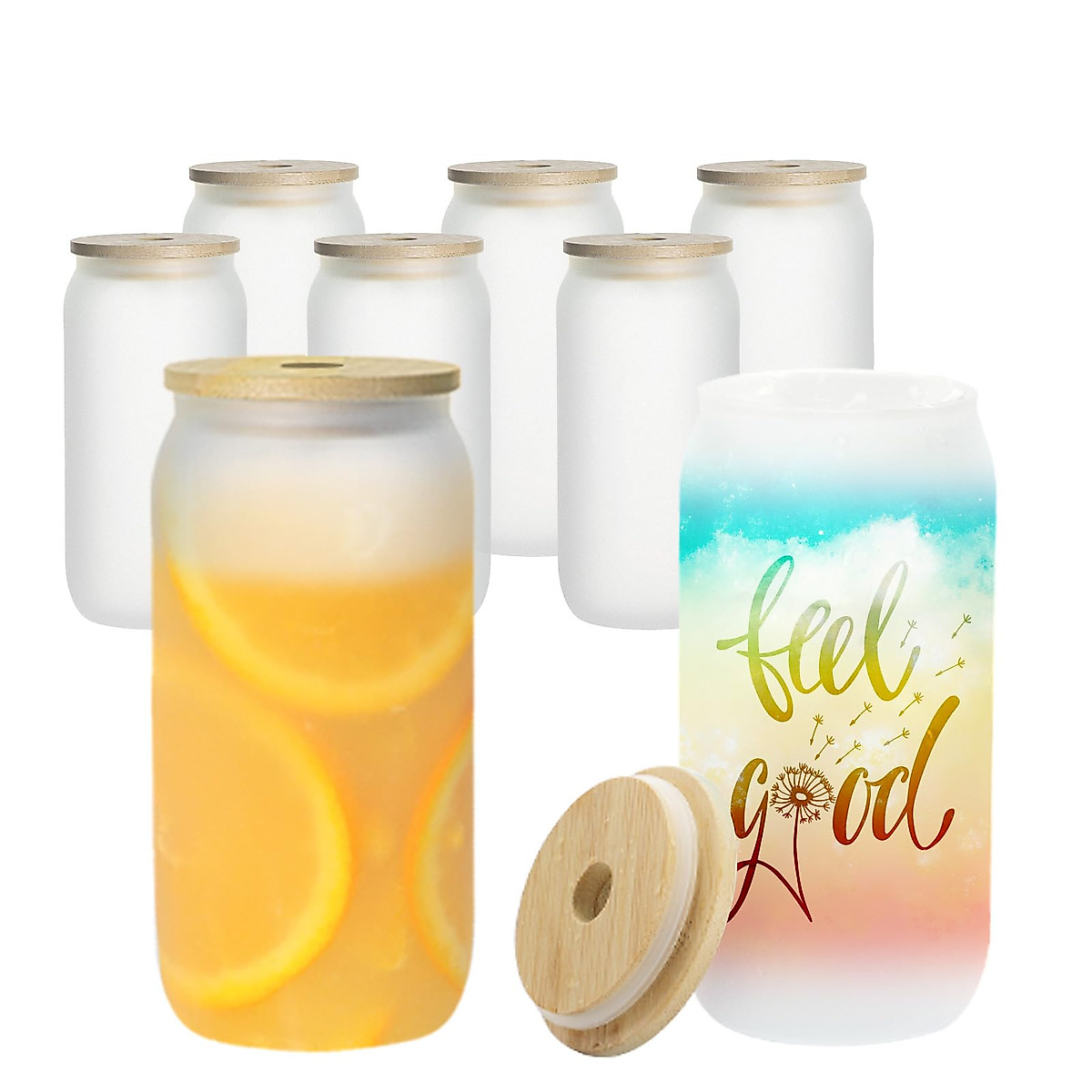 Craft Express 18 OZ Sublimation Glass Can with Bamboo Lid,Sublimation Blanks Glass Can Bulk for Sublimation Tumbler Heat Press,Sublimation Glass Cups Tumblers Mugs for Mug Press Set of 8