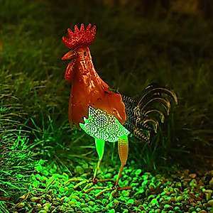 HSHD Metal Rooster Decor Garden Statue Solar Lights Outdoor - Chicken Sculpture Yard Art Kitchen Decor Lawn Ornaments (Rooster)