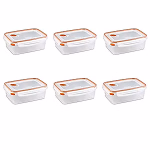 Sterilite 0 Ultra Seal 8.3 Cup Food Storage Container, Clear Lid and Base with Tangerine Accents, 6-Pack,Orange