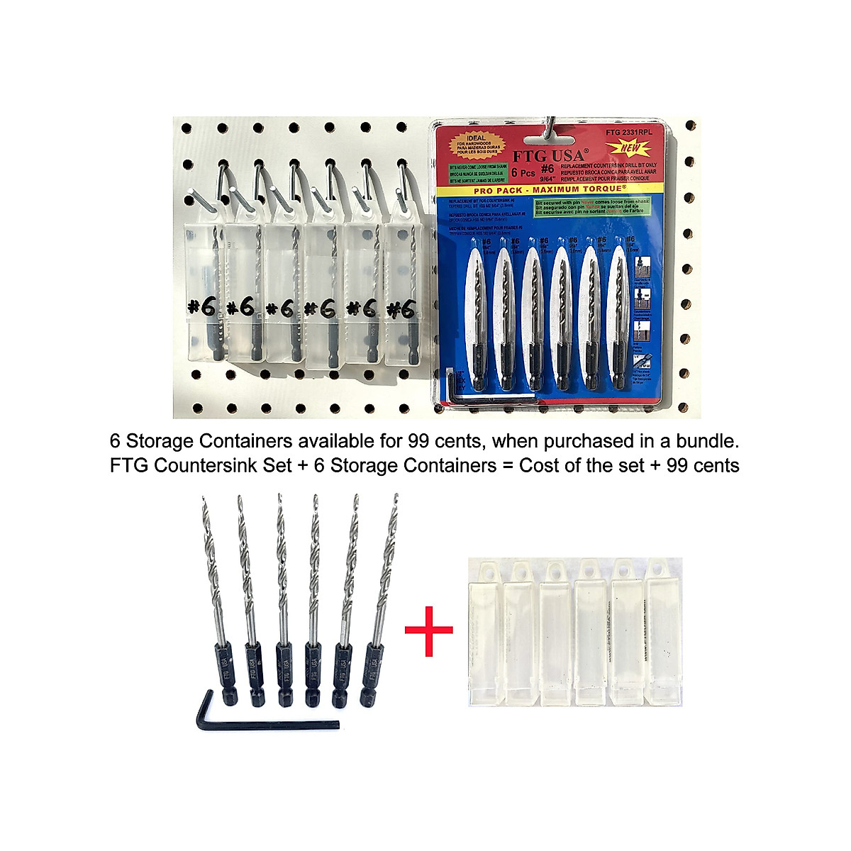 FTG USA Replacement Tapered Countersink Drill Bit Set 6 Pc (#6) 9/64"