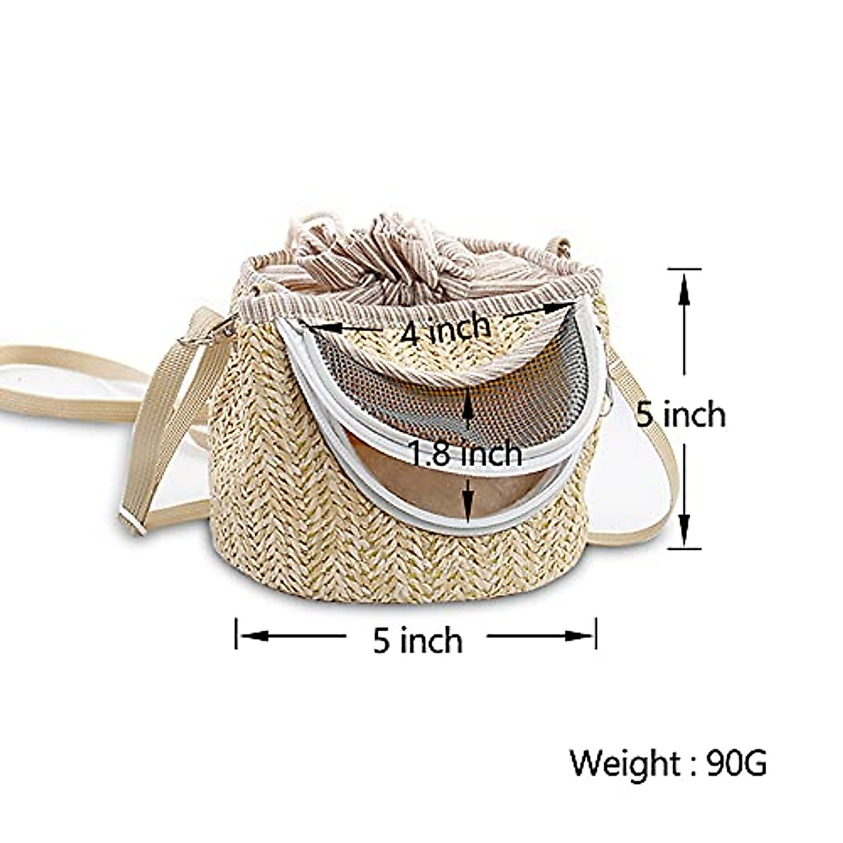 Small Pet Carrier Bag Hamster Carrier Bag with Long Detachable Shoulder Strap, Light Coffee Color Straw Mesh Breathable Portable Outgoing Bag for Hamster Hedgehog Sugar Glider Squirrel Gerbil