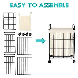 Aquaterior Laundry Hamper Basket with Rolling Lockable Wheels Clothes Storage Bin Rolling Cart Industrial Style Small Space for Home Bathroom 15.56"L x 11.81"W x 23.63"H