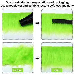 360 Inches Shaggy Plush Fake Fur Fabric Green Precut Faux Fur Strips Craft Fluffy Fuzzy Rolls of Fur 2" x 59" 4" x 59" DIY Faux Fur Ribbon for Gnomes Beard Hair Cosplay Costume Dwarf Decoration