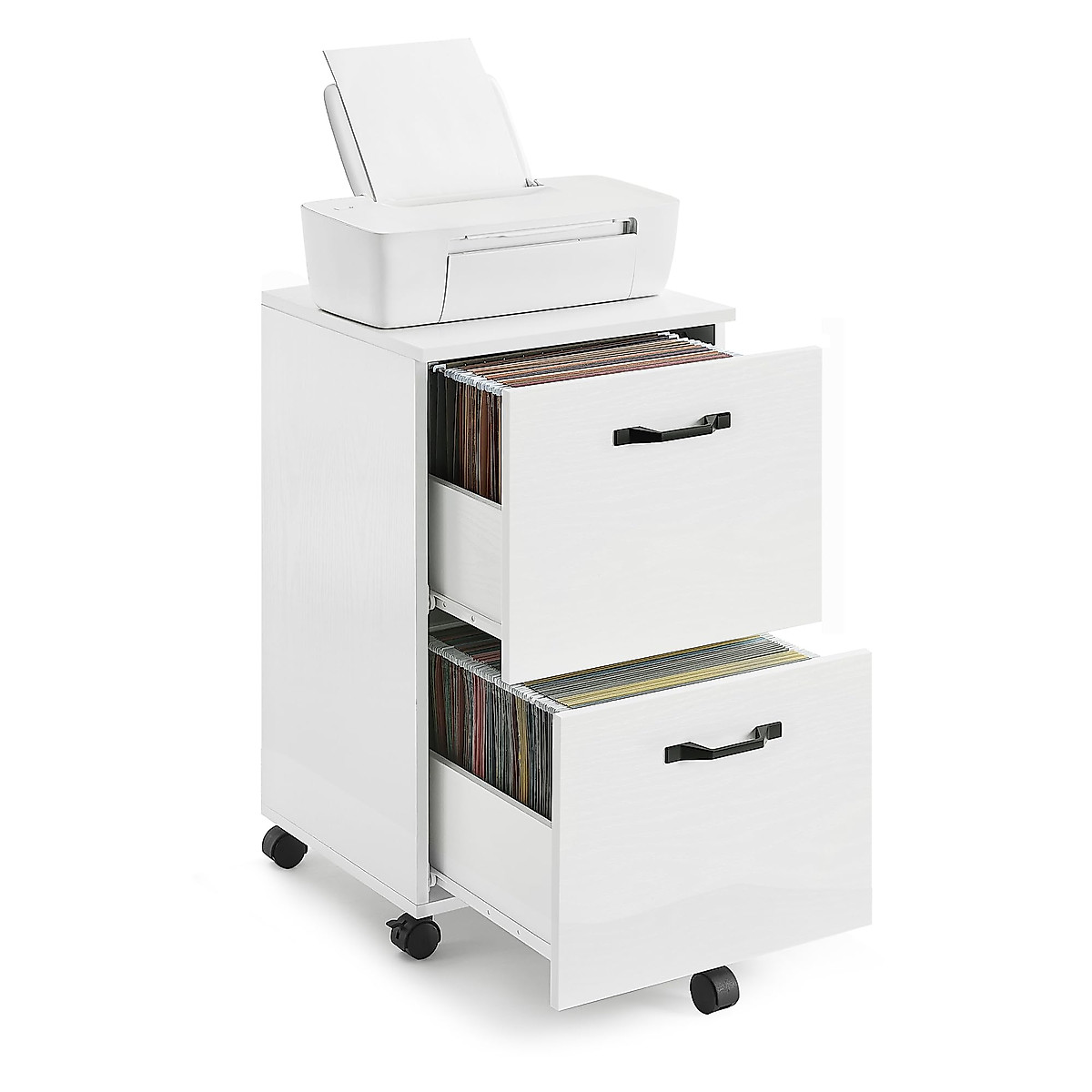 VASAGLE 2-Drawer File Cabinet, Filing Cabinet for Home Office, Small Rolling File Cabinet, Printer Stand, for A4, Letter-Size Files, Hanging File Folders, Modern Style, White UOFC040W46