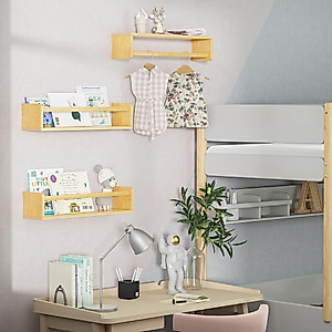 Senjie Nursery Book Shelves,15.7 inch Kids Bookshelf,Wall Book Shelves for Kids Room, Home Decor - Kitchen Spice Rack Set of 3 - Nature