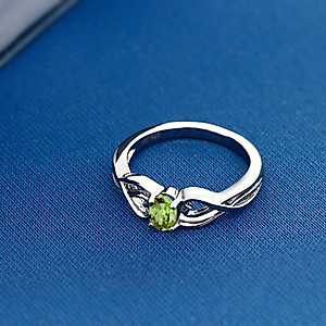 Gem Stone King 925 Sterling Silver 6X4MM Oval Gemstone Birthstone Heart infinity Ring | Wedding Anniversary Promise Ring For Women | Available In Size 5, 6, 7, 8, 9