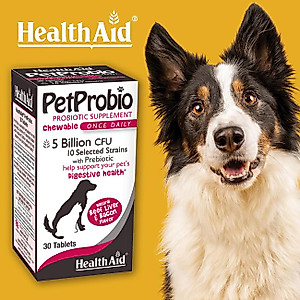 HealthAid PetProbio, 5 Billion with Probiotic, 10 Strains, 30ct, Once Daily for Cats and Dogs, Helps with Pet’s Digestive Health, Natural Beef, Liver, & Bacon Flavor