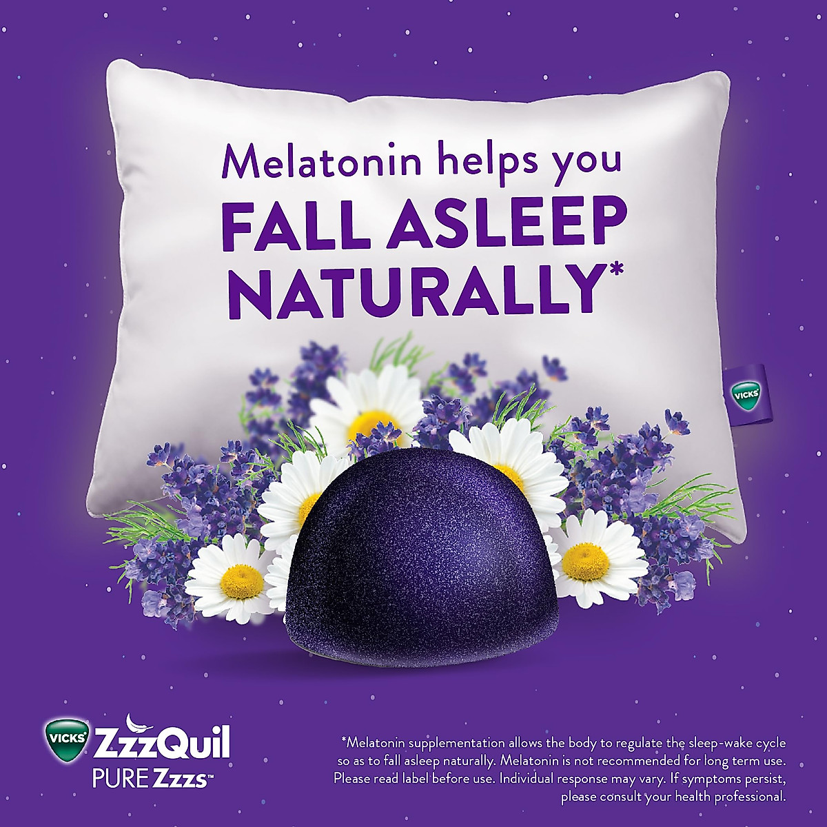 ZzzQuil PURE Zzzs Melatonin Gummies, Sleep Aid, Melatonin 2mg, with Chamomile & Lavender, Melatonin Sleep Gummies, Sleep Aids for Adults, Wildberry Vanilla Flavored, 24 Sleep Gummies