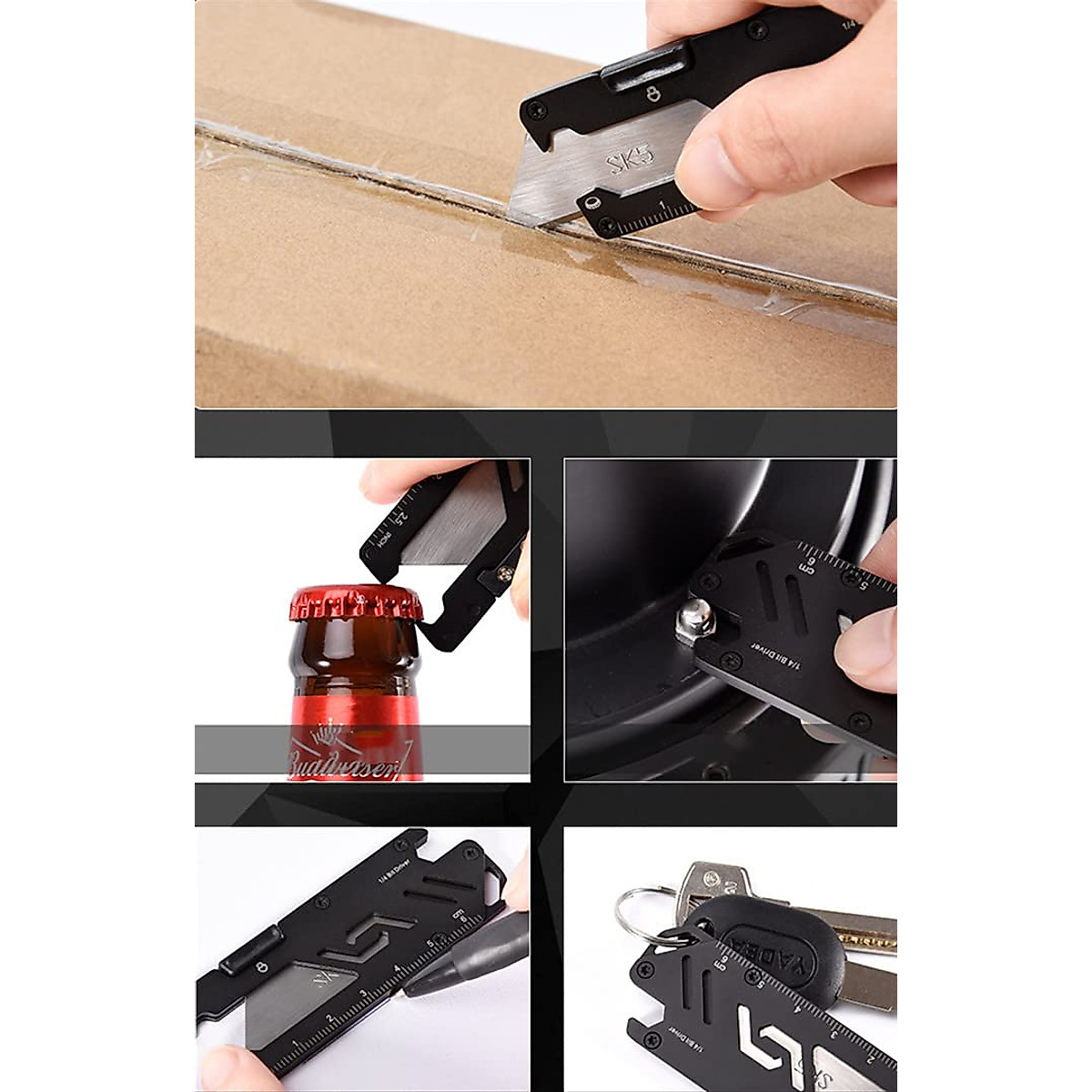 KUNSON Stainless Steel Pocket Utility Knife, Portable EDC Retractable Box Cutter for Cartons, Cardboard and Boxes, Quick-Change Blade, Safety Lock Design, Extra 5 Blades Included (Black)