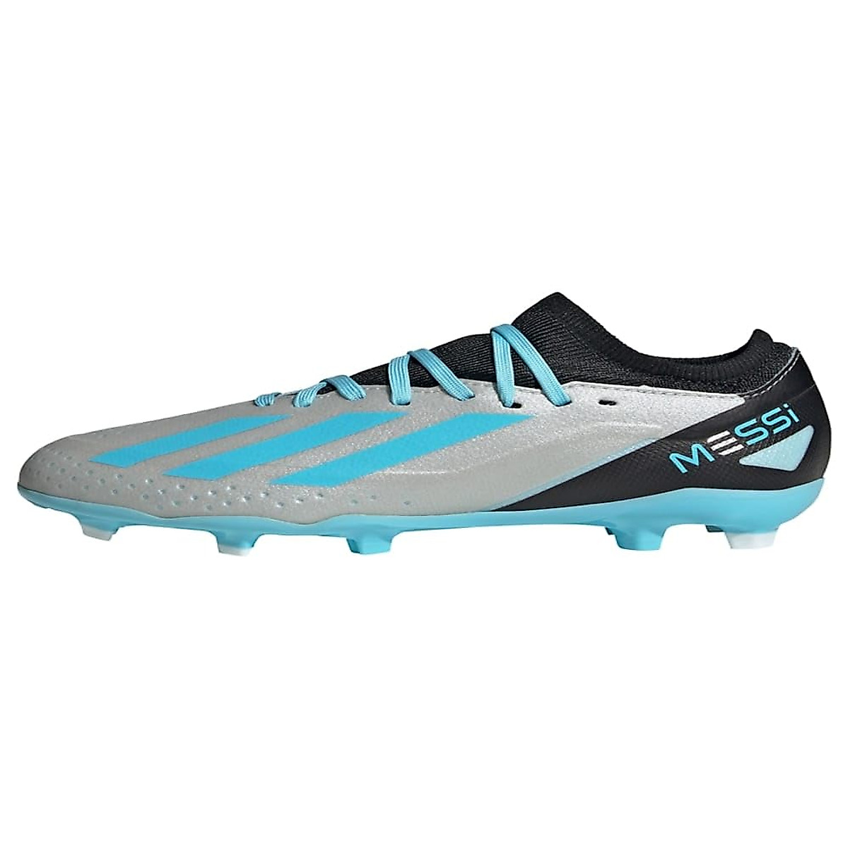 adidas X Crazyfast Messi.3 Firm Ground Sneaker, Silver Metallic/Bliss Blue/Core Black, 6 US Unisex Big Kid