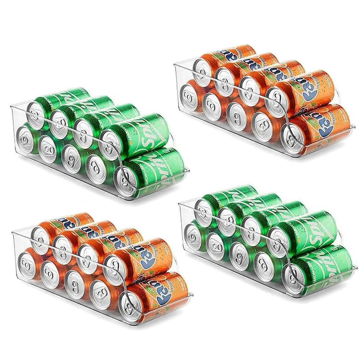 ZOAJU Set of 4pcs Refrigerator Organizer, Clear Can Drink Holder Dispenser for Refrigerator Countertop Cabinets Pantry