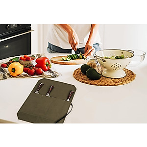 Chef's Knife Roll Bag, Durable 16oz Waxed Canvas Knife Case with 4 Slots Professional Chef's Knife Bag with Anti Cutting Fabric Inside