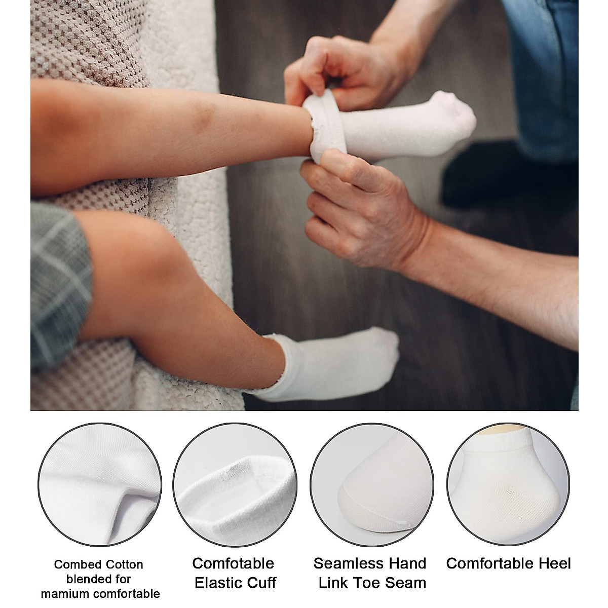 BEAR MUM Kids' Dozen Pack Back to School Low Cut Socks White and Black (10-12 years old, purewhite)