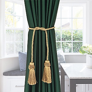 Fenghuangwu Curtain Tiebacks Handmade Decorative Curtain Holdbacks Rope with Tassel (Gold, 2P)