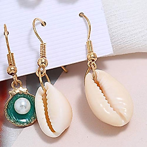 2023 New Women Vintage Originality Beach Clam Peal Earrings Suit Valentine Beaded Earrings (White, Free)