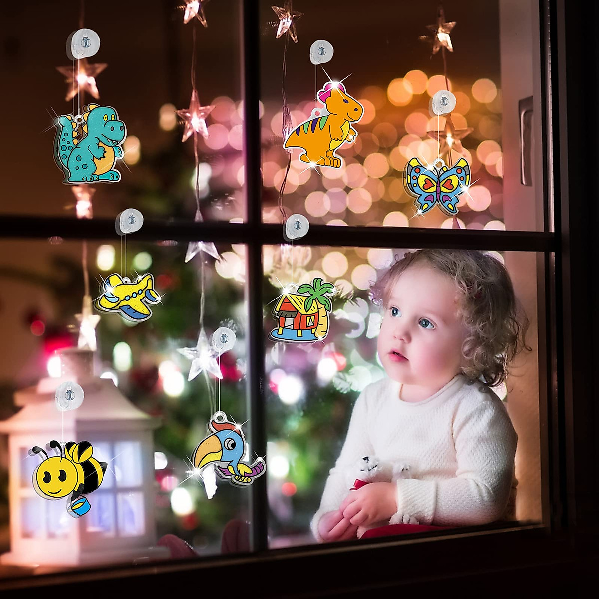 CAPKIT 36Pcs Suncatcher Kits for Kids, Window Art Kids Crafts, 11 Paints for Creative DIY, Arts and Crafts Gift for Kids Children 4-8