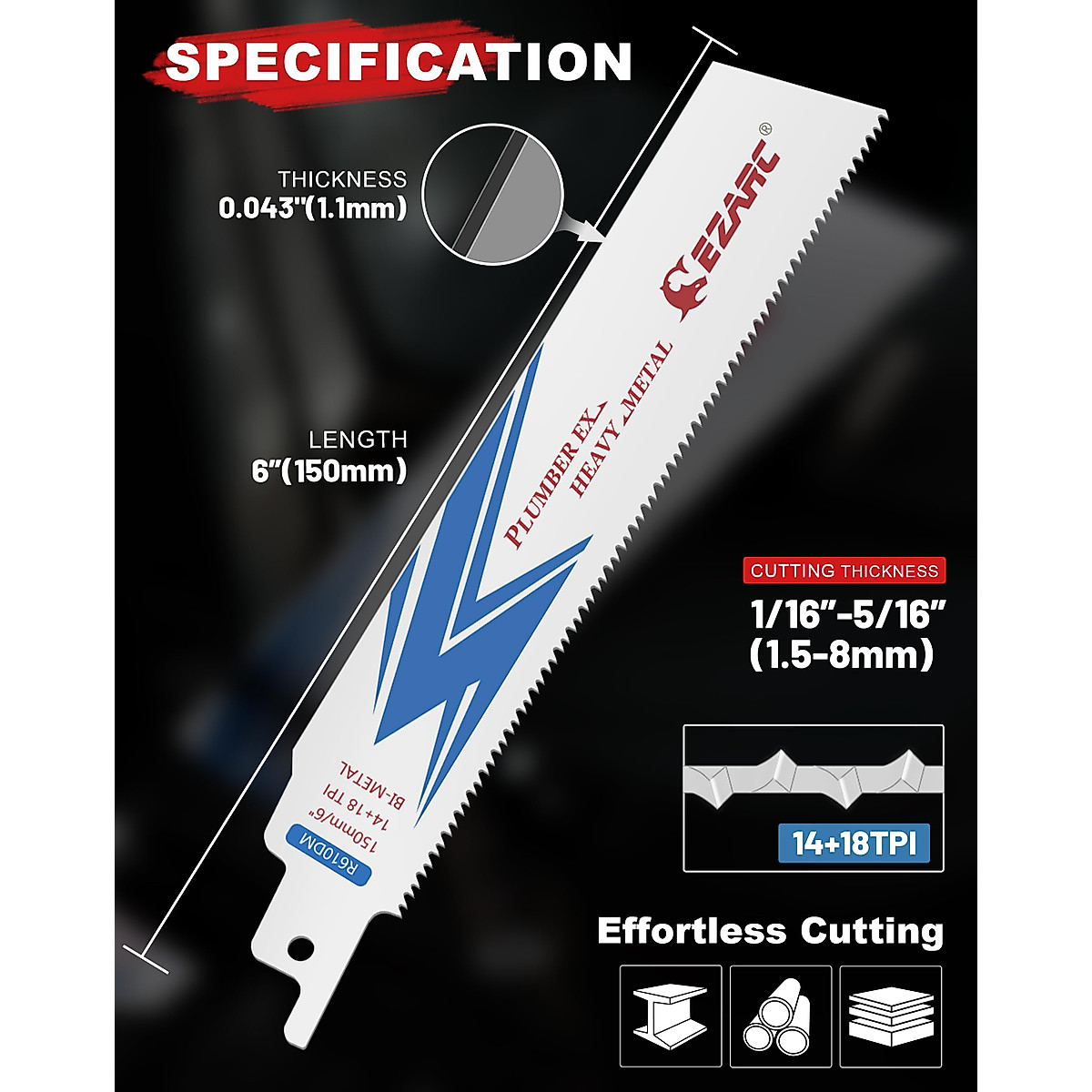 EZARC Reciprocating Saw Blade, 6-Inch Bi-Metal Sawzall Blades 14/18TPI for Steel Demolition R610DM (5-Pack)